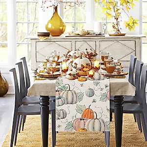 Sambosk Fall Gray Pumpkin Table Runner, Autumn Thanksgiving Table Runners for Kitchen Dining Coffee or Indoor and Outdoor Home Parties Decor 13 x 72 Inches SK075