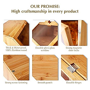 Laura's Green Kitchen Bamboo Bread Box for Kitchen Counter - Double Layer Bread Storage with Clear Windows - Rustic Farmhouse Style Bread Bin (Self-Assembly)