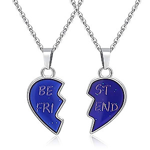 FM FM42 Temperature Sensing Color Changing Best Friend 2-Split Heart Pendant Necklace Set, Pack of 2