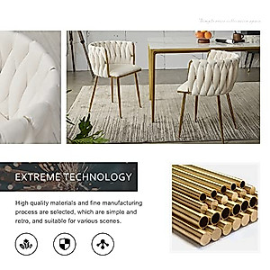 Tsuysi Velvet Dining Chairs Set of 4, Modern Dining Chair with Golden Metal Legs, Woven Upholstered Dining Chairs for Dining Room, Kitchen, Vanity, Living Room (Beige)