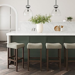 Nathan James Hylie Nailhead Wood Pub-Height Kitchen Counter Bar Stool 29", Gray/Dark Brown