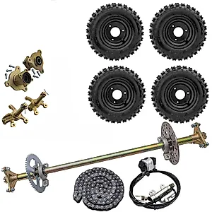 91.SCS 29"Go kart Rear Live Axle +Steering Wheel Tie Rod Rack+ 6" Wheels+Brake Assembly