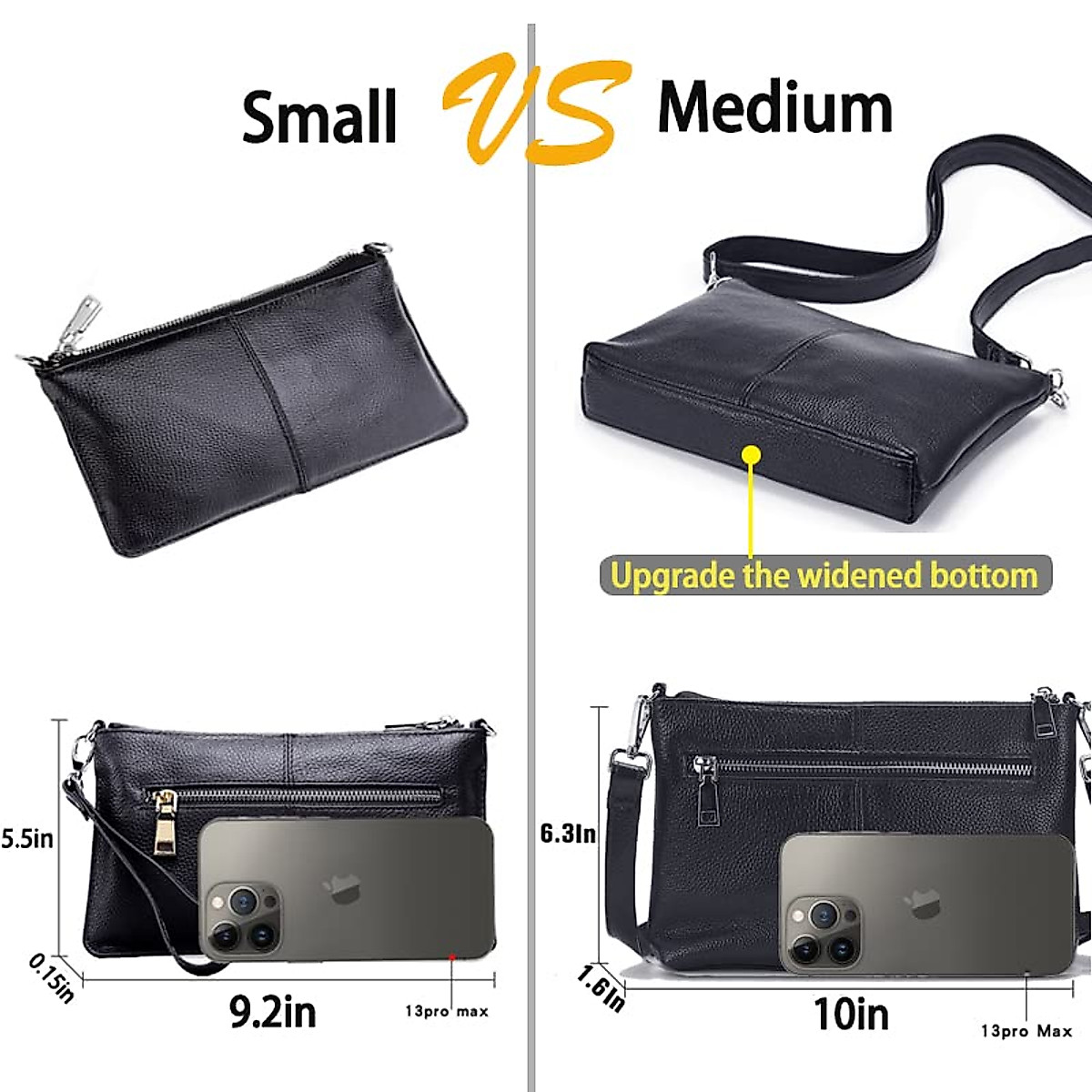 Leather Crossbody Purse Sling Shoulder Smartphone Bags with Card Slots for Women (Black 1)