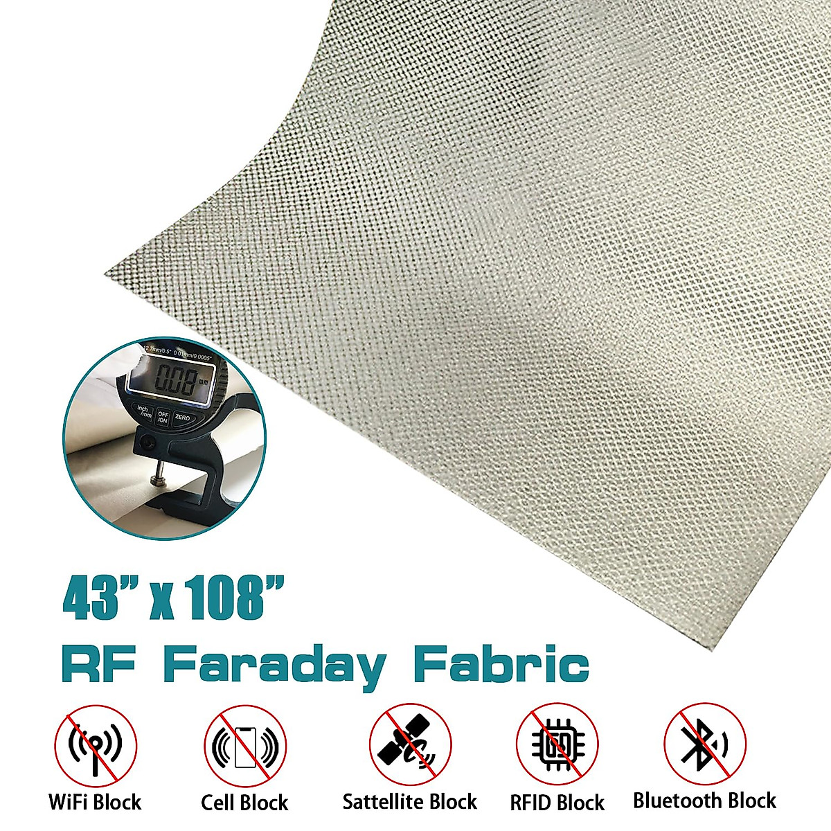 43" x 108" Faraday Fabric Military Grade Signal Blocking Cloth for RFID, Bluetooth, WiFi, GPS, 5G Protection for Home