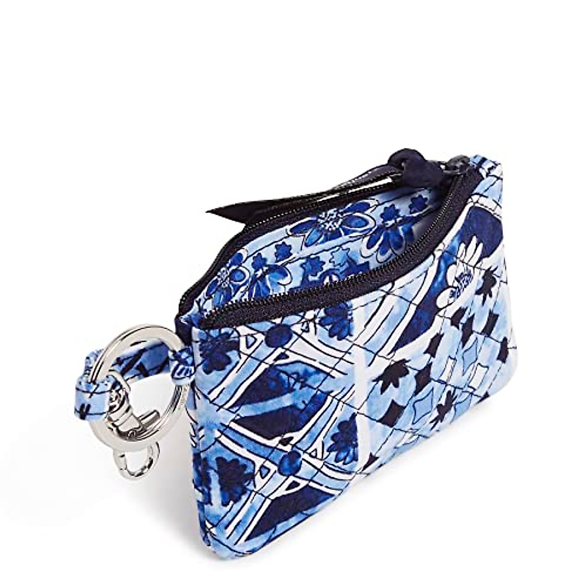 Vera Bradley Women's Cotton Zip ID Case and Lanyard Combo, Island Tile Blue - Recycled Cotton, One Size