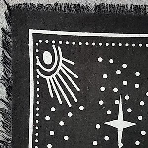 THE ART BOX Altar Cloth Tarot Cards Table Napkins Witchcraft Supplies Black Gold Tablecloth Square Alter Pagan Spiritual Celestial Deck Cloth with Fringes, Natraj-Silver, 36X36 Inch