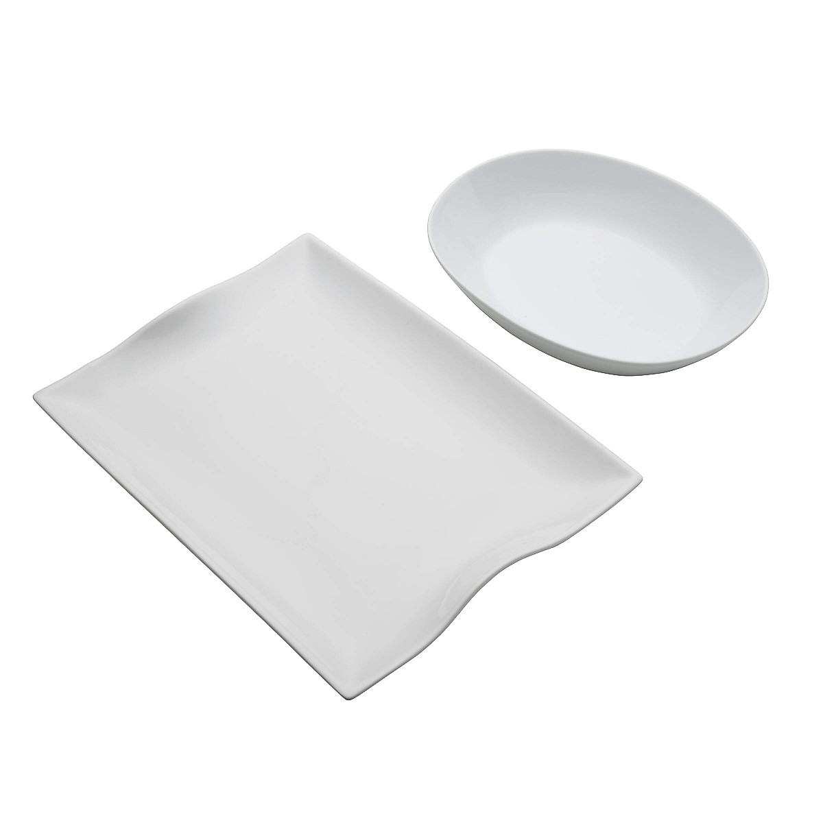 Everyday White by Fitz and Floyd Serve Bowl and Rectangular Handled Platter Set, Set Of 2