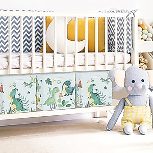 Clastyle 3 Pcs Dinosaur Kid Storage Cube Organizer Set Volcano Dino Closet Clothes Cube Storage Bin Green Nursery Toddler Toy Box Chest Dragon Watercolor Book Shelf Basket