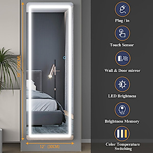 EDTEMI 39"x12" LED Lighted Wall Mounted Mirror,Over The Door Hanging Mirror,Full Body Mirror, Hanging Mirror for Bedroom Living Room Locker Room(White)