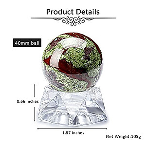 Jovivi 40mm Natural Dragon Blood Jasper Healing Crystal Gemstone Ball Divination Sphere Sculpture Figurine with Acrylic Stand