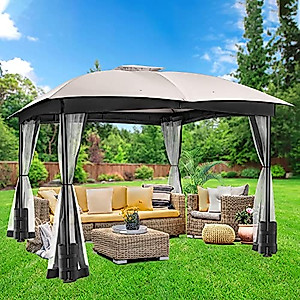 Gazebo for Patio, FAB BASED 10x12 Gazebo, Double Vent Canopy Gazebo, Outdoor Gazebo with Privacy Netting, Easy Setup Patio Pavilion with Steel Frame Strong Legs for Lawn, Backyard, Deck (Ash Grey)