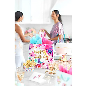 Papyrus 11.4" Large Birthday Gift Bag, Floral Watercolor (1 Bag)