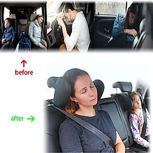 JOYBOOM Car headrest Pillow 2021 New Version,Upgraded with Hook,Road pal Detachable for Child in Long Trip,Head Neck Support Adjustable,Memory Foam U Shape Sleep Travel Protection, Leather Black
