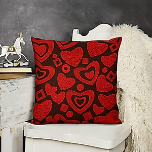 Valentine Day Red Throw Pillow Covers 18×18 Pillowcases Set of 2 Hearts Love Black Linen Decorative Square Pillow Case Cushion Covers Standard Size for Sofa Couch Outdoor Bed Pillow Protectors