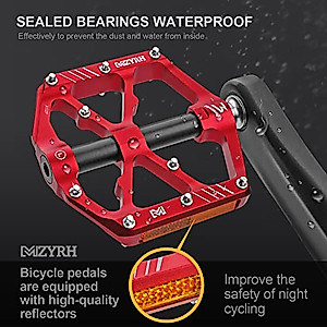 MZYRH Mountain Bike Pedals,Bicycle Pedals with Reflectors,Lightweight Aluminum Alloy MTB Pedals 3 Sealed Bearings Bicycle Platform Pedals 9/16" BMX Road Bike Pedal