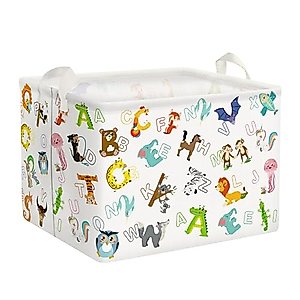 Clastyle Colorful Animal Alphabet Shelf Basket Elephant Owl Unicorn Storage Bin for Kids Rectangle Clothes Book Toy Cube Storage Basket, 36L
