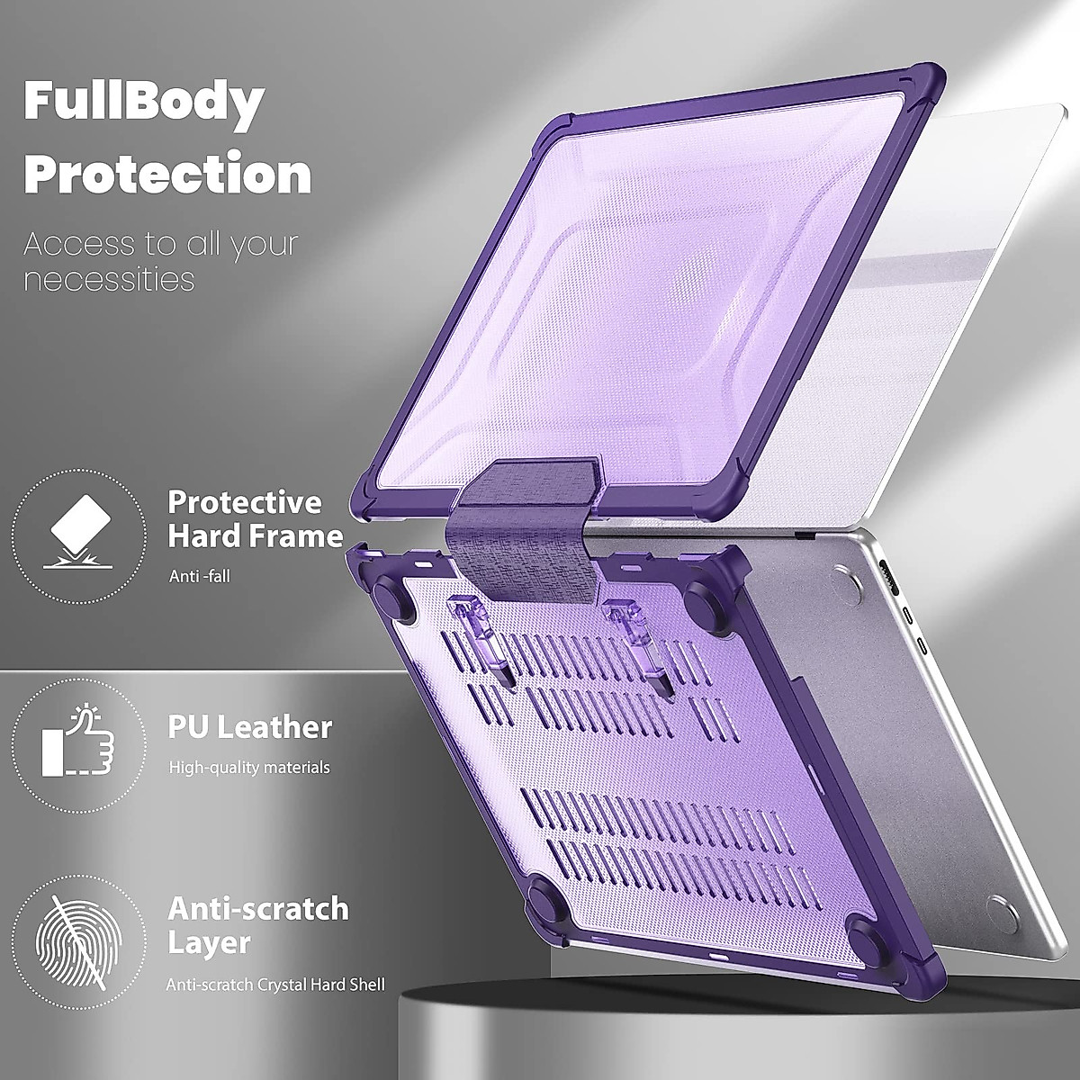 Yebiseven Case for M3/M2 MacBook Air 15 inch 2024 2023 Released A3114/A2941, Heavy Duty Shockproof Laptop Case with Keyboard Cover & Trackpad Protector & OTG Adapter & 2 Webcam Cover, XK-Purple