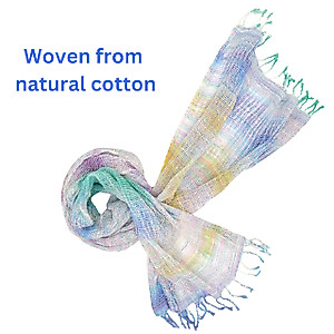 Cotton Scarf for Spring, Color Shade Scarves for Women, Colorful Wrap Shawl, Soft Swimwear Cover, Handmade Knitted Scarfs (Indigo)