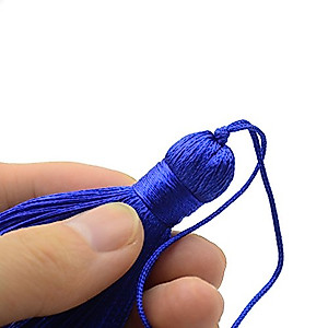 Makhry 8pcs 16cm/6.28 inch Cute Chunky Tassels Soft Elegant Handmade Silky Floss Tassels with 2.75 Inch Cord Loop and Chinese Knot for Woman Earrings, Jewelry Making, Souvenir, (Navy Blue)