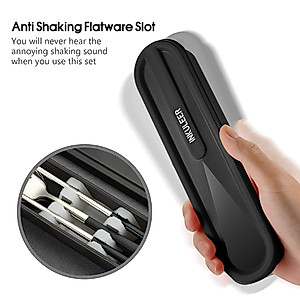 INKULEER Travel cutlery set, 18/8 stainless steel cutlery, Reusable utensils set with case, Portable Silverware Lunch Box for Camping and Office(Black/knife set)