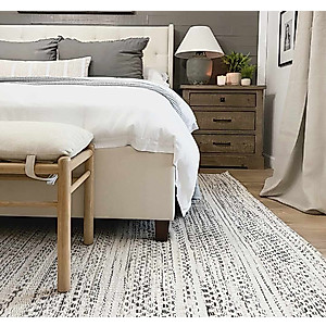 Hauteloom Williford Natural Fiber Contemporary Living Room Bedroom Area Rug - Moroccan Farmhouse -100% Wool - Handmade Handwoven Carpet - Bohemian No Pile - Black, Cream, Beige - 5' x 7'6"