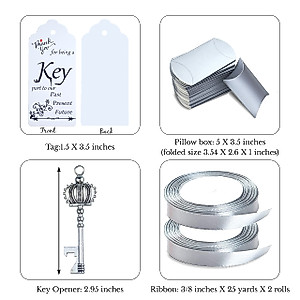 AebDerp 50Pcs Key Bottle Opener Wedding Party Favors, Crown Vintage Skeleton Keys Bulk with Candy Box and Ribbon, Bridal Shower Party Souvenirs Gifts for Guests (Silver)