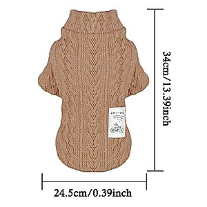 KONUNUS Knitted Small Dog Sweater Warm Dog Jumper Coat Puppy Winter Clothes for Dogs Cats, Khaki