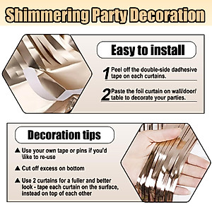 3 Pack new Champagne Gold Foil Fringe Curtain Backdrop, 3.28Ft x 6.6Ft Metallic Tinsel Foil Fringe Streamer Curtains for Photo Booth, Valentine's Day， Wedding, Birthday, New Year Party Decorations