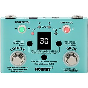 HOEREV Guitar Drum Machine Looper Tuner 3 In 1 Loop Pedal For Electric Guitar Bass Pedals Station Type C Can Be Power Supply Port