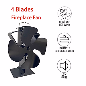OMANSHY 4 Blades Wood Stove Fan Heat Powered Fans Fireplace fans Eco Fans for Wood Burning/Log Burner Fireplace
