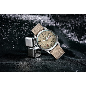 Gosasa Unisex Military Watches Sport Textile Nylon Strap Stylish Men Watch Luminous Fashion Watches Analog Display Quartz Waterproof Casual Wristwatch (S-Khaki)