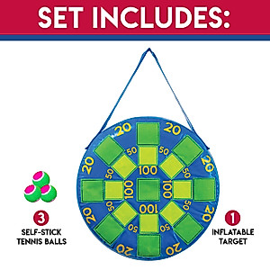 Franklin Sports Kids Tennis Ball Dartboard Game - Inflatable Dart Ball Game Set with (3) Self Stick Tennis Ball - Fun Indoor + Outdoor Tennis Toss for Kids - 20" x 20"