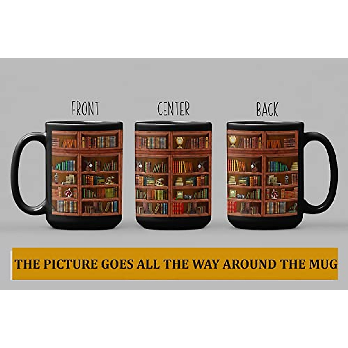 2IMT Library Bookshelf Mugs Book Lovers Coffee Mug - Librarian Coffee Mug Book Club Cup Bookish Items Bookworm Mug Gifts for Readers Book Lovers Black Mug 15oz