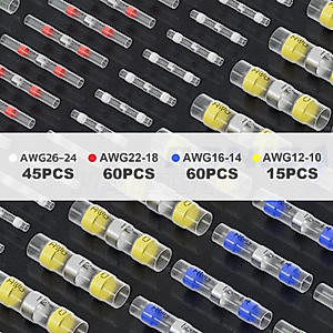 haisstronica 180PCS Solder Seal Wire Connectors-Waterproof Solder Wire Connectors kit-Heat Shrink Butt Connectors for Marine,Watercraft,Electrical,Electronics,Aircraft,Boat,Truck,Stereo,Joint