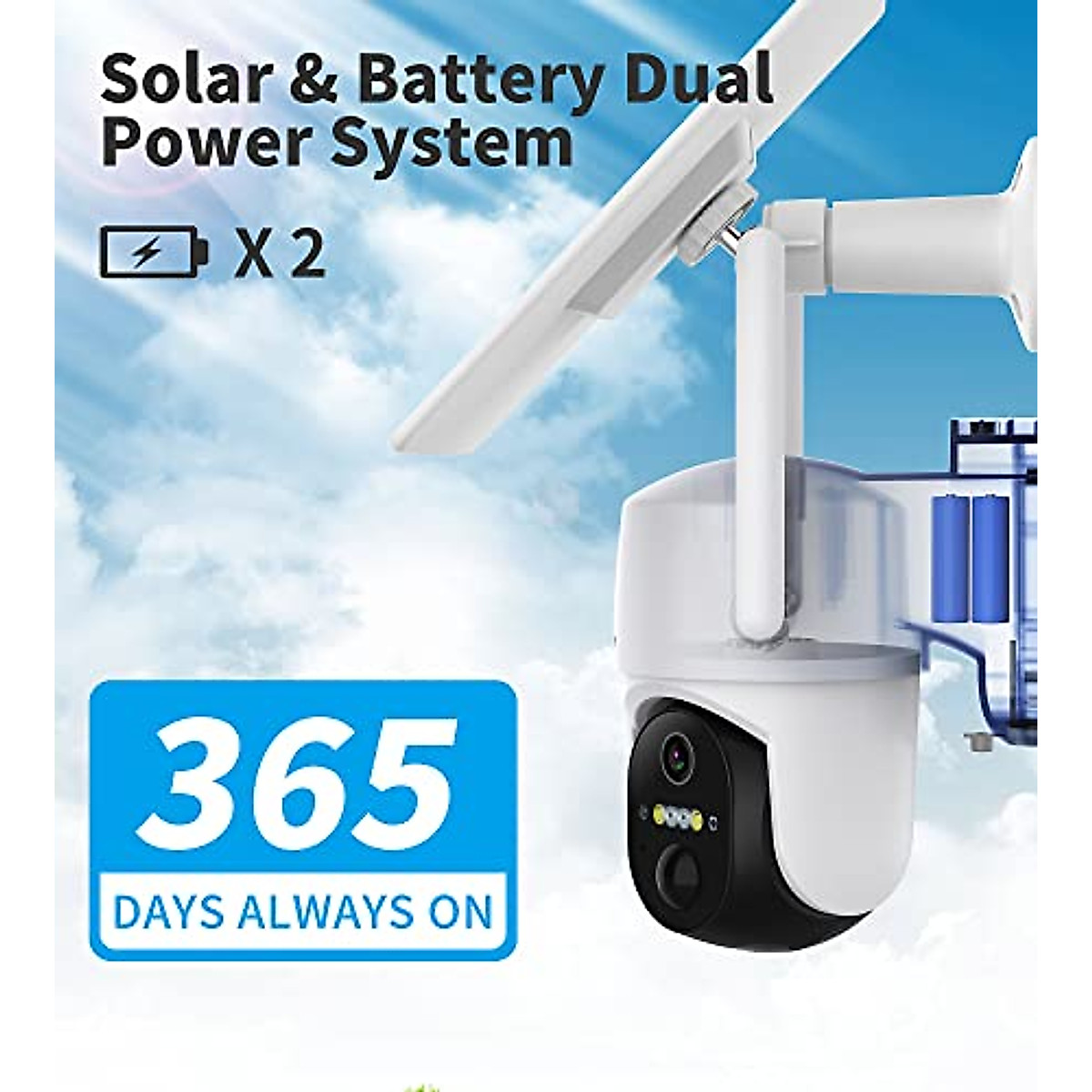 Ankway Solar Security Camera, 2K Wireless Outdoor Cameras with Smart App, Color Night Vision, 360° PTZ WiFi Camera for Video Surveillance, IP65, AI Detection, 2-Way Talk, 3.5W Solar Powered Panel