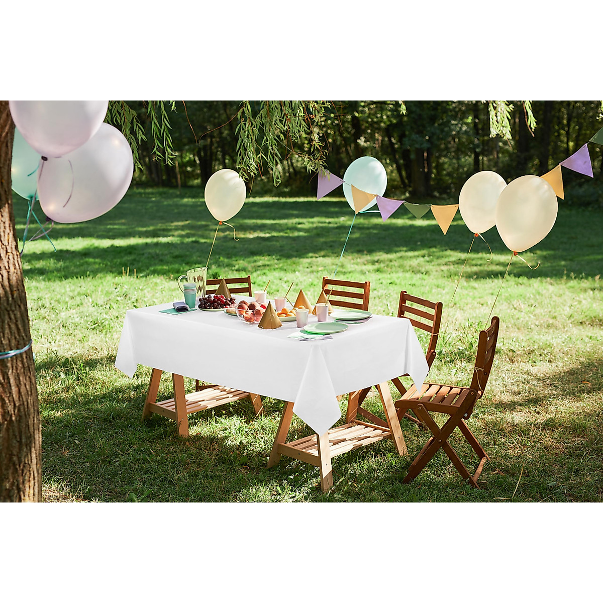 Utopia Kitchen Plastic Table Cloth Disposable (12 Pack - 54x108 Inch) White Rectangle Tablecloth Waterproof Stain Resistant Party Table Cover