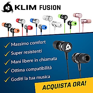 KLIM Fusion Earbuds with Microphone + Long-Lasting Wired Ear Buds + 5 Years Warranty - Innovative: in-Ear with Memory Foam + Earphones with Mic and 3.5 mm Jack - New 2023 Version - Black