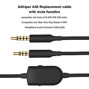 Adhiper A40 Replacement Cable with Mute Function Compatible with Astro A10 A40 A30 A50 Cable, Compatible with Xbox One Play Station 4 PS4 Headphone Audio Extension Cable (2M)