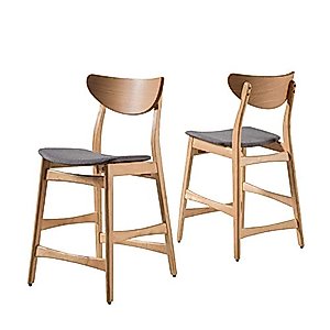 Christopher Knight Home Gavin Counter Chairs, 2-Pcs Set, Dark Grey / Oak Finish