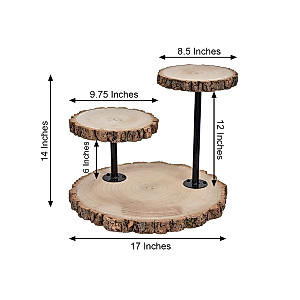 Efavormart 14" Tall | 3 Tier Rustic Wood Slice Cupcake Stand, Natural Wooden Cake Stand Dessert Display with Metal Poles