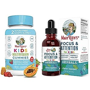 Kids Vegan Multivitamin Gummies & Focus Supplement for Kids Bundle by MaryRuth's | Immune Support for Kids, Natural Brain Support | May Help Improve Focus & Manage Stress