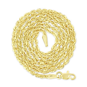 Nuragold 10k Yellow Gold 2mm Diamond Cut Rope Chain Lightweight Necklace, Mens Womens Jewelry 16" 18" 20" 22" 24" 26" 28" 30"