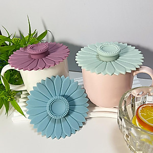 Sunflower Silicone Cup Covers (Set of 3), Multicolored Silicone Lids for Mugs, Cups, Flexible Mug Covers, Tea Pots, Hot Cup Lids for Coffee & Tea