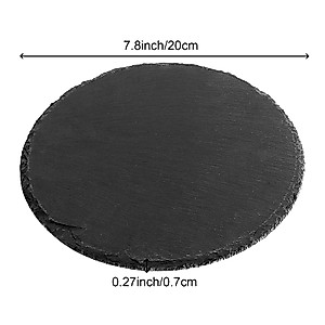 FUNSUEI 8 Pack 7.8 Inches Black Slate Cheese Board, Natural Slate Cheese Plates, Round Slate Serving Tray for Meat, Fruit, Biscuit, Kitchen Dining, Parties