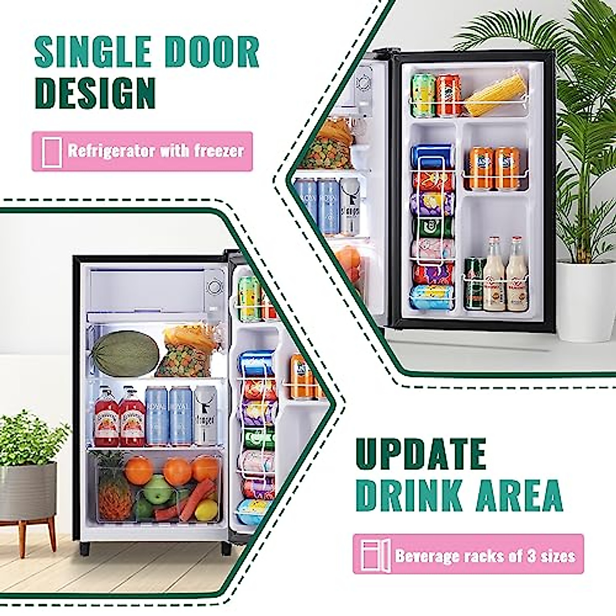 WANAI Compact Refrigerator 3.2 CU.FT Mini Fridge with Freezer Single Door Adjustable Temperature Side Door Wire Rack suit for Dorm Office Apartment BLACK