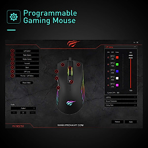 Havit Gaming Mouse Wired 7200DPI RGB Backlit Comfortable Computer Ergonomic USB Programmable Mice 1000Hz Polling Rate for Laptop Desktop PC Gamer