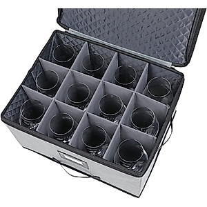 VICTORICH Ultra Large Thick Hard Shell Additional Front Handle Stemware Storage Box, Wine Glass Storage Box with Lable Window, Fully-Padded Inside with Hard Sides