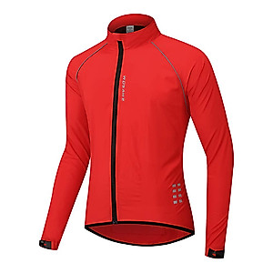 WOSAWE Men's Cycling Wind Jacket Reflective Ultralight Windbreaker Red XXL