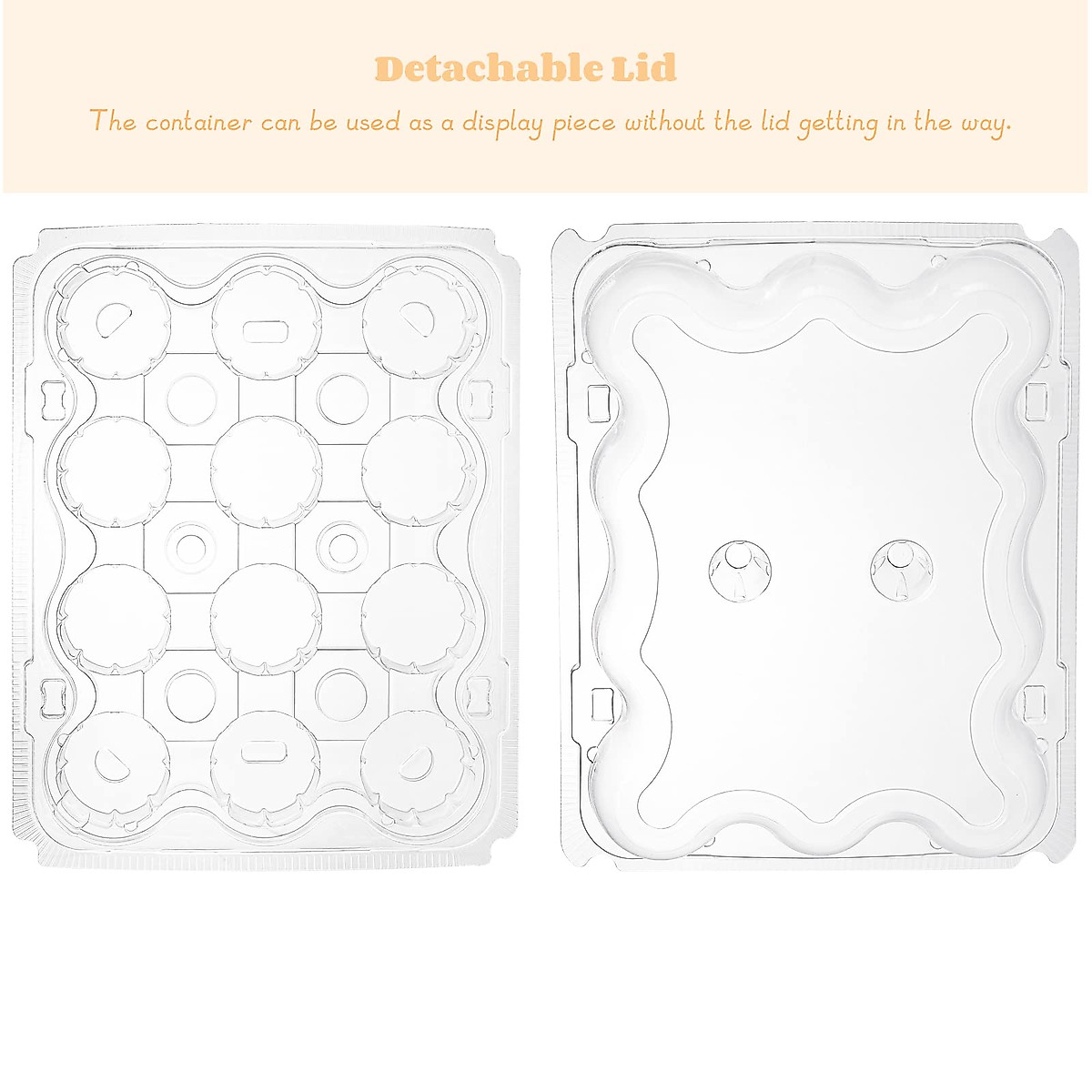 AVLA 24 Pack Mini Cupcake Containers, 12-Count Plastic Cupcake Carrier, Stackable Cupcake Box with Detachable Secure High Top Lid, Disposable Cupcake Holder Tray, Muffin Packaging Transporter To Go