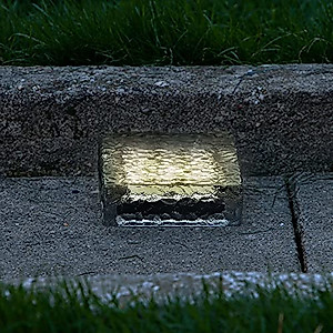Solar Powered Glass Brick - 6x6 Square, Outdoor Landscape Light, 5 Warm White LED Lights, Built-in Solar Panel, Dusk to Dawn Timer, Garden Walkway Lighting - Rechargeable Battery Included
